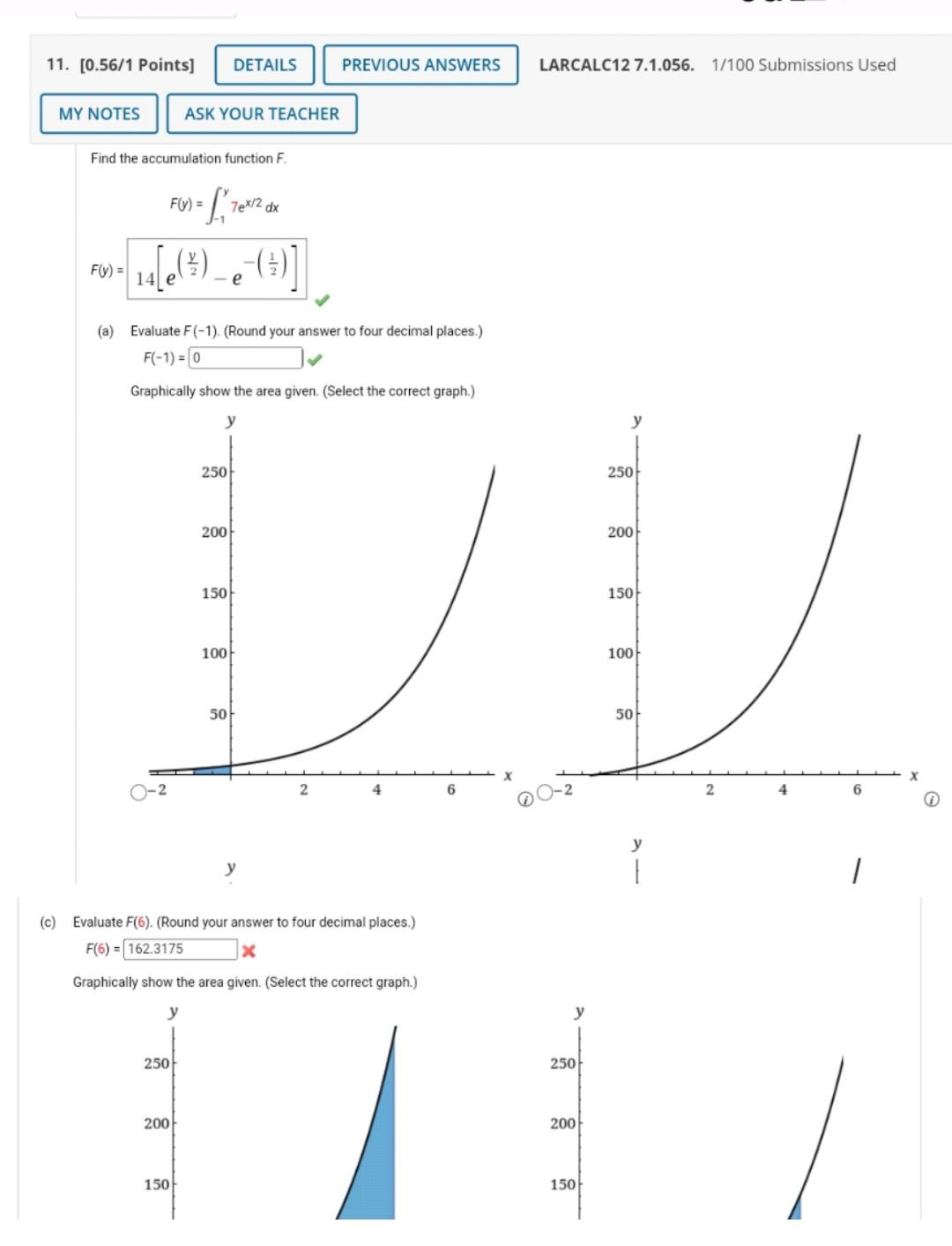 Solved Find the accumulation function F. F(y)=∫−1y7ex/2dx | Chegg.com