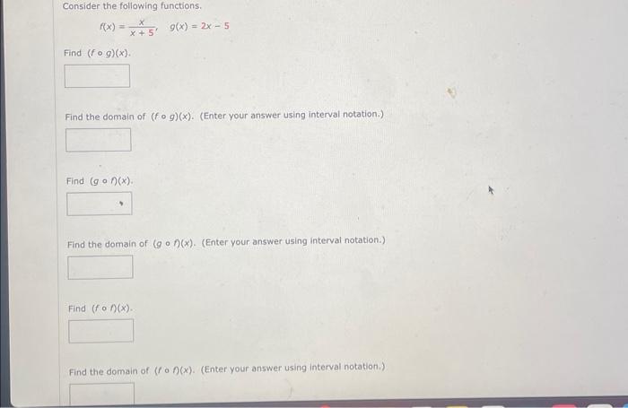 Solved Consider The Following Functions F X X 5x G X 2x−5