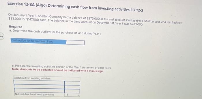 Solved Exercise 12-8A (Algo) Determining cash flow from | Chegg.com