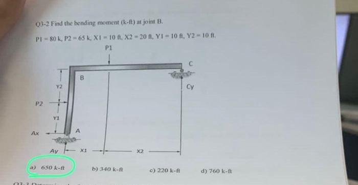 Solved Q3-2 Find the bending moment (k-ft) at joint B. PI-80 | Chegg.com