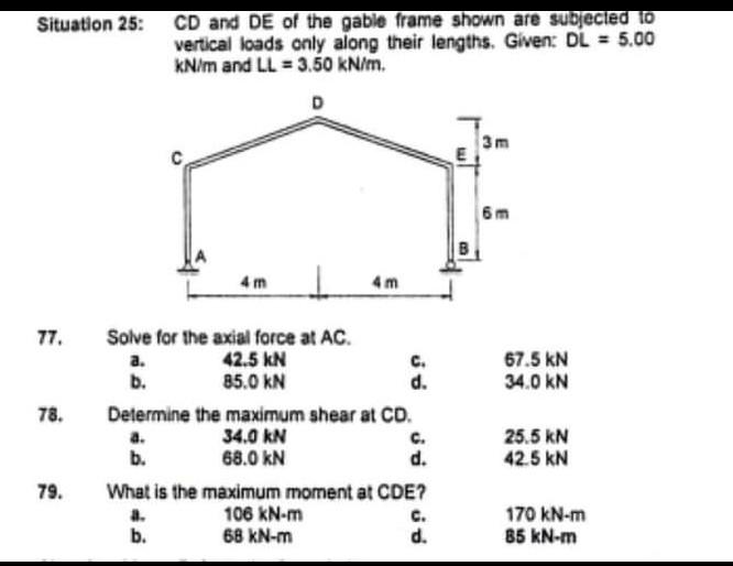 Solved Situation 25: CD and DE of the gable frame shown are | Chegg.com
