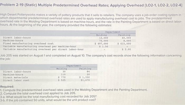 Solved Problem 2-19 (Static) Multiple Predetermined Overhead | Chegg.com