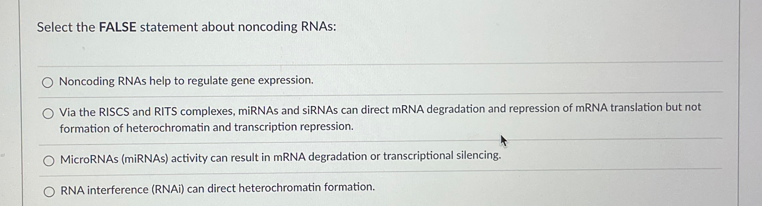 Solved Select the FALSE statement about noncoding | Chegg.com