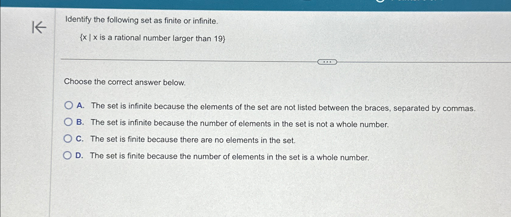 Solved Identify the following set as finite or infinite. ﻿is | Chegg.com