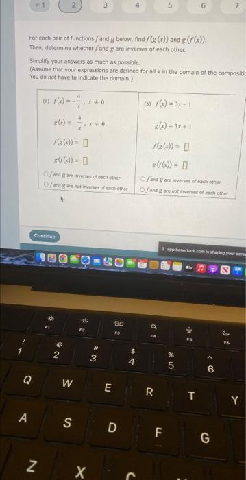 Solved For each pair of functions f and g below, find | Chegg.com