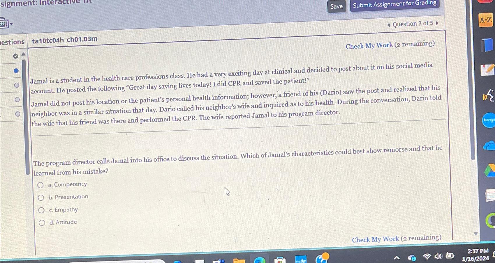Solved SaveSubmit Assignment for Grading4 ﻿Question 3 ﻿of | Chegg.com