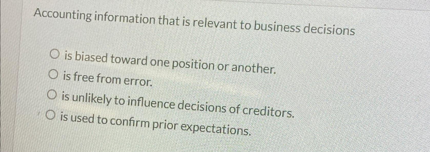 Solved Accounting information that is relevant to business | Chegg.com