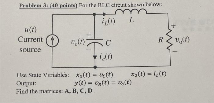 Solved Problem 3: ( 40 points) For the RLC circuit shown | Chegg.com