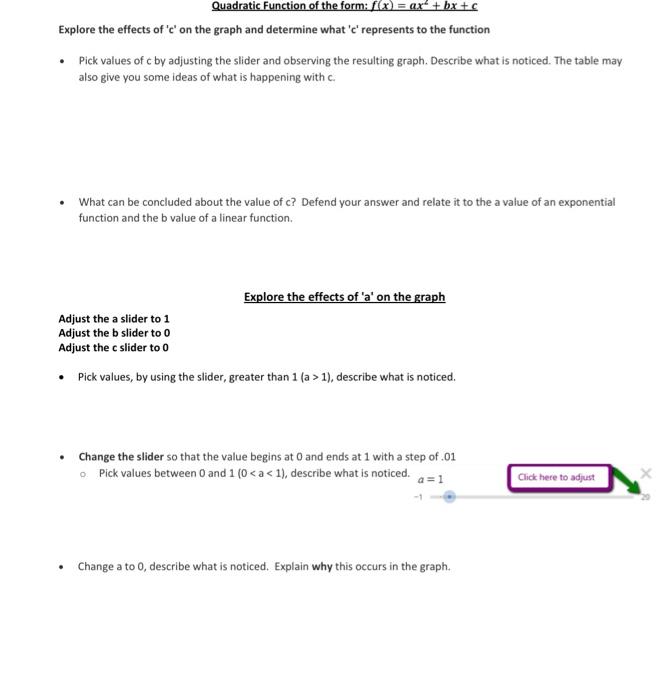 Solved Quadratic Function of the form: f(x) = ax + bx + c | Chegg.com