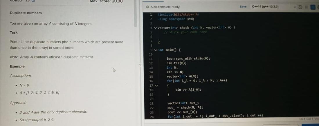 Solved Duplicate numbersYou are given an array A consisting | Chegg.com
