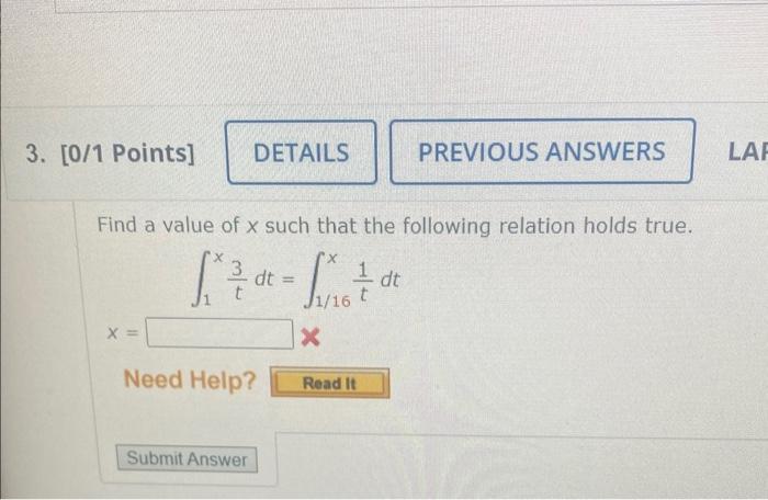 Solved Find a value of x such that the following relation | Chegg.com