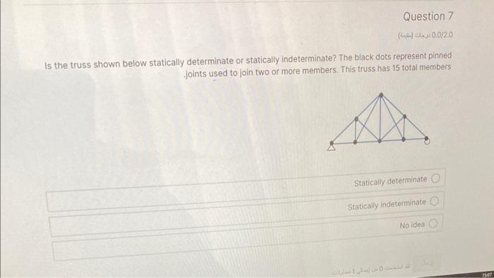 Solved Is the truss shown below statically determinate or | Chegg.com