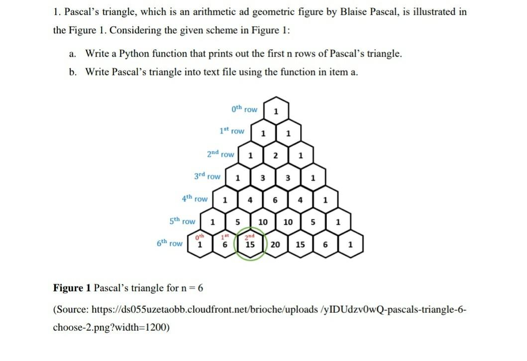Solved 1. Pascal's triangle, which is an arithmetic ad | Chegg.com