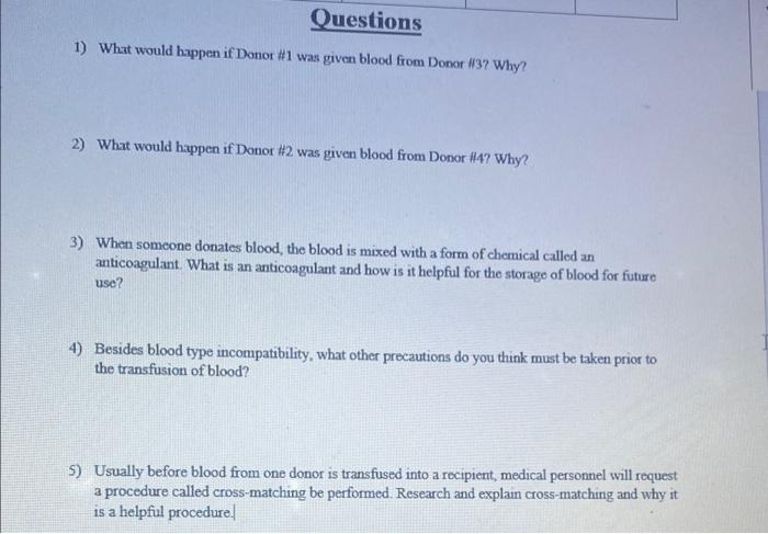 Solved Table 1. Agglutination Reaction for Donor Blood | Chegg.com