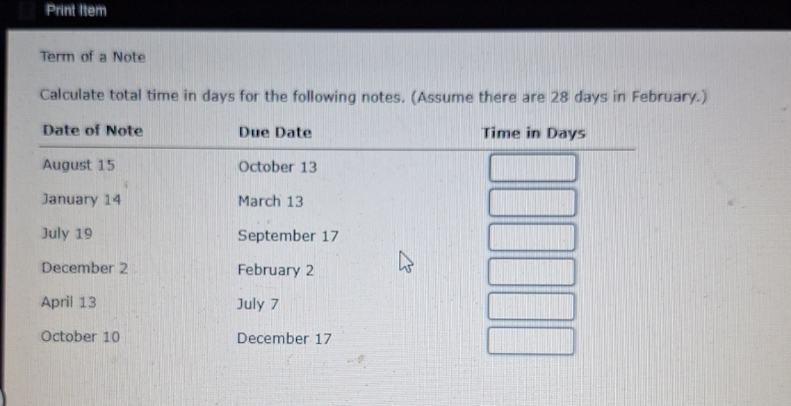 Solved Term of a NoteCalculate total time in days for the | Chegg.com