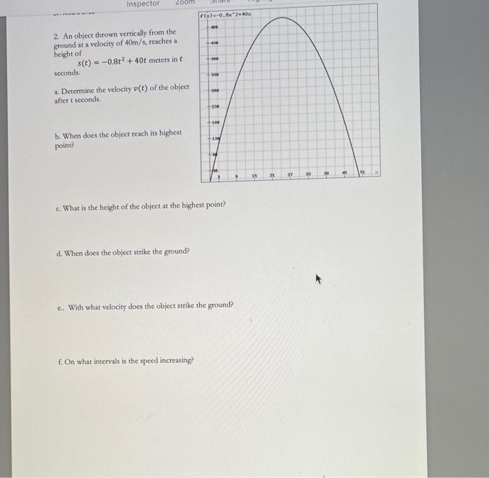 Solved 2. An object thrown vertically from the ground at a | Chegg.com