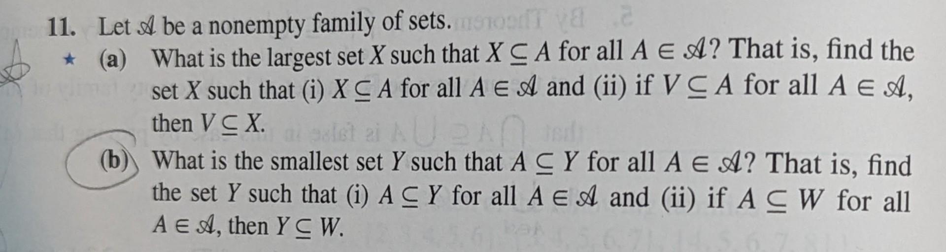 Solved 11. Let A be a nonempty family of sets. * (a) What is | Chegg.com
