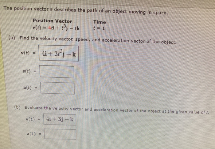 Solved The Position Vector R Describes The Path Of An Object