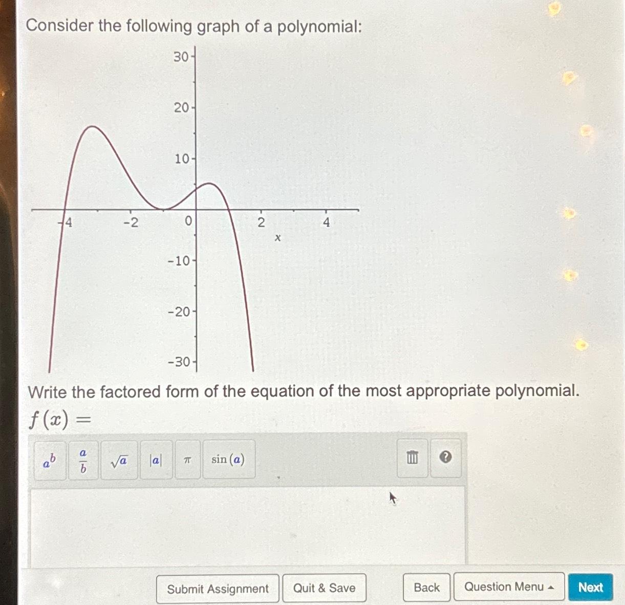 Solved Consider the following graph of a polynomial:Write | Chegg.com