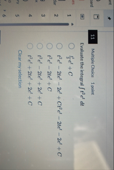 Solved Multiple Choice 1 ﻿pointEvaluate the integral | Chegg.com