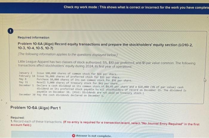 Solved Required information Problem 10-6A (Algo) Record | Chegg.com