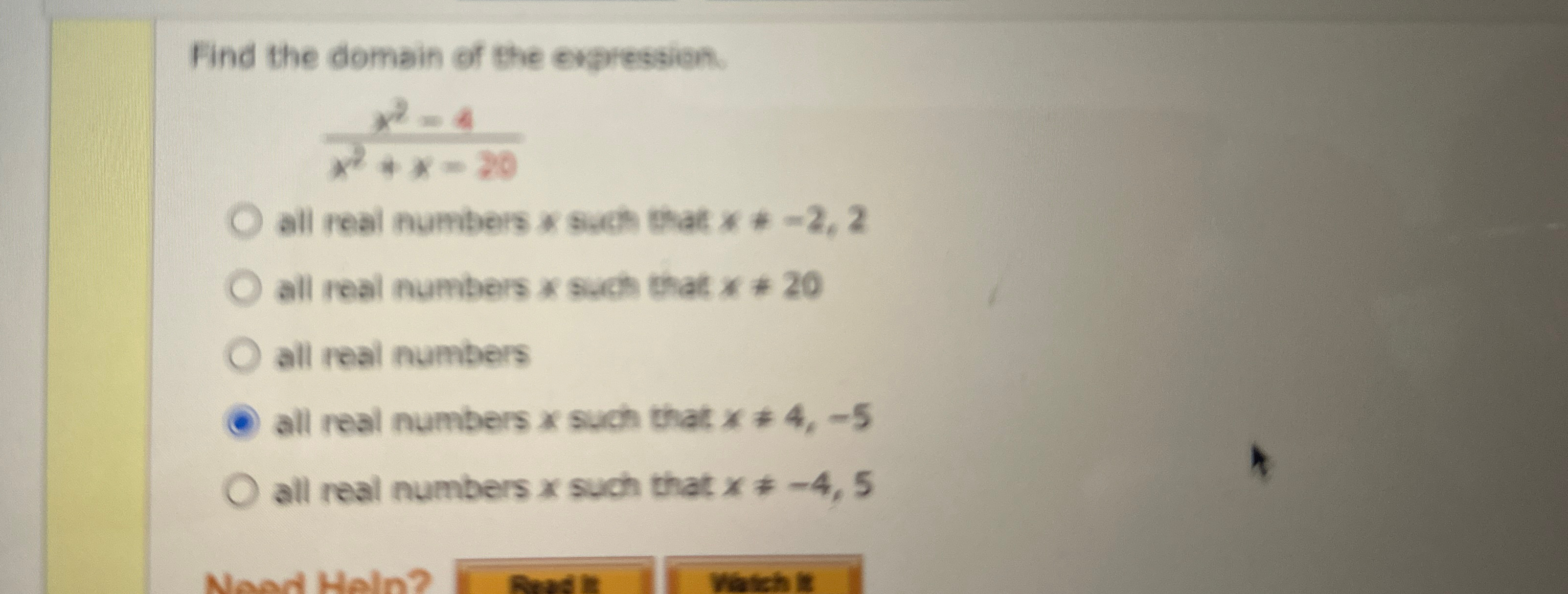 Solved Find the domain of the evaression.x2-2x2+x-20 ﻿all | Chegg.com