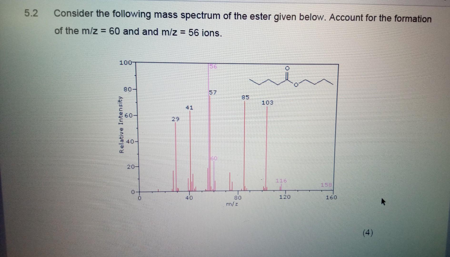 Solved 2 Consider the following mass spectrum of the ester | Chegg.com