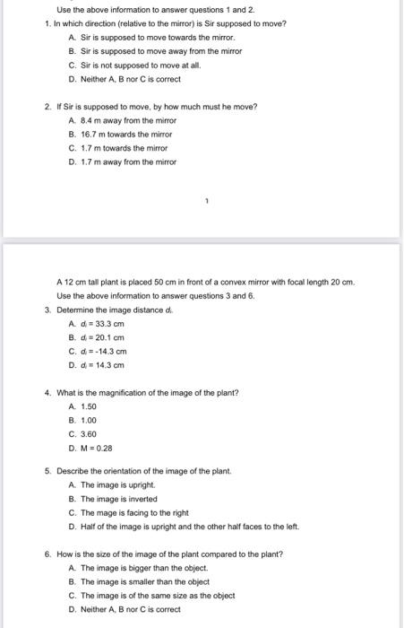 Solved 1. In which direction (relative to the mirror) is Sir | Chegg.com