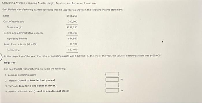 Solved Calculating Average Operating Assets, Margin, | Chegg.com
