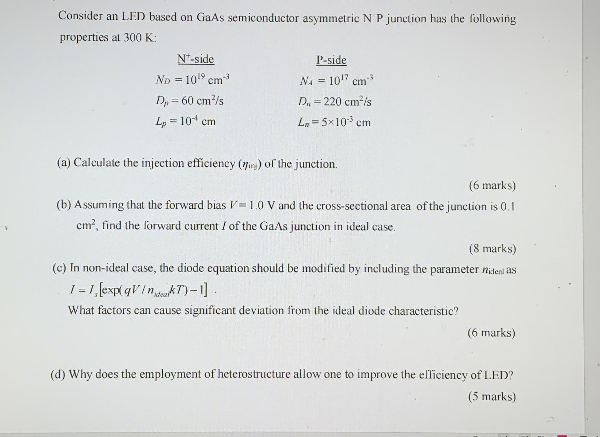 Solved Consider an LED based on GaAs semiconductor | Chegg.com