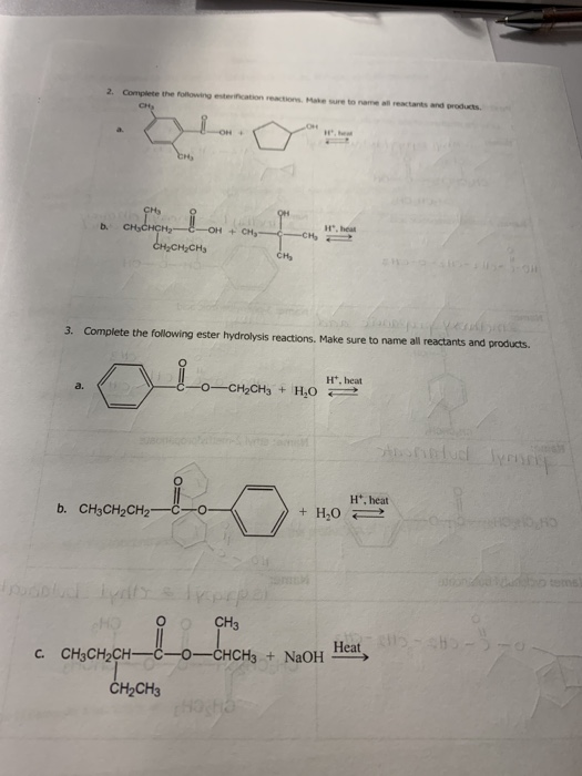 Solved complete the following esterification reactions make | Chegg.com