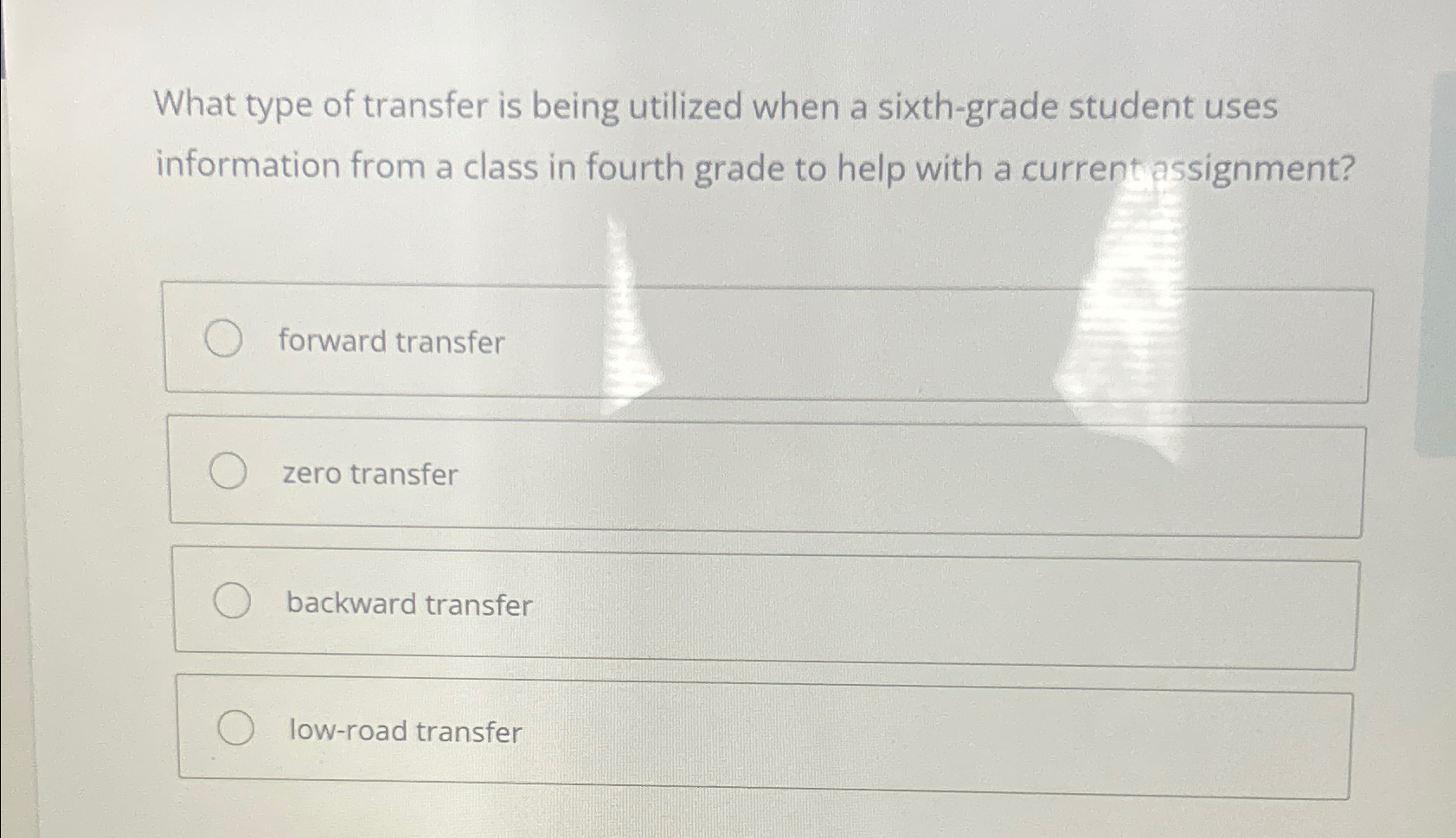 Solved What type of transfer is being utilized when a | Chegg.com