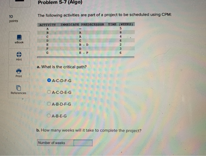 Solved Problem 5-7 (Algo) The following activities are part | Chegg.com