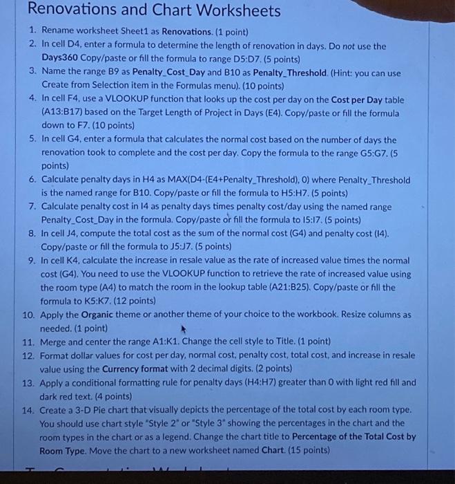 Solved Renovations and Chart Worksheets 1. Rename worksheet | Chegg.com