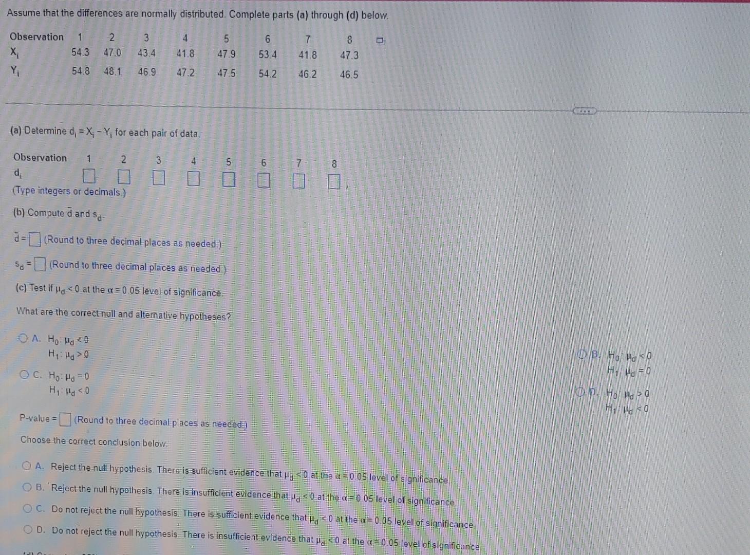 Solved Assume that the differences are normally distributed. | Chegg.com