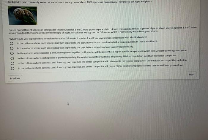 Solved Tardigrades (also commonly known as water bears) are | Chegg.com