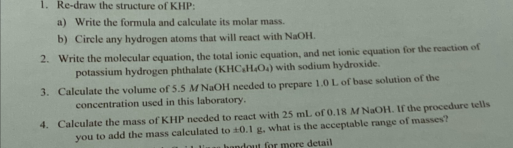 Re-draw the structure of KHP:a) ﻿Write the formula | Chegg.com
