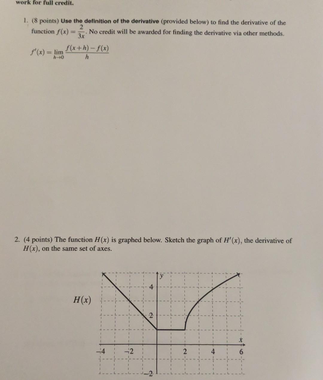 Solved 1. ( 8 points) Use the definition of the derivative | Chegg.com