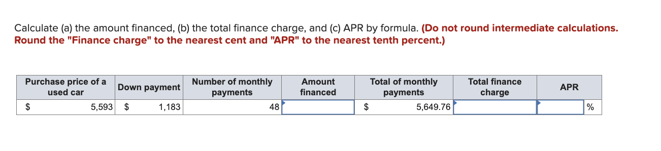 Solved Calculate (a) ﻿the amount financed, (b) ﻿the total | Chegg.com