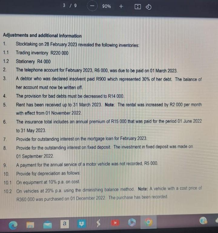 Solved Adjustments and additional information 1. Stocktaking | Chegg.com