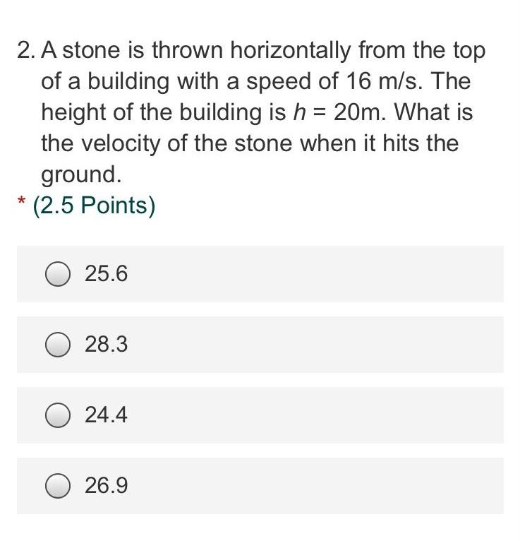 Solved 2. A stone is thrown horizontally from the top of a | Chegg.com