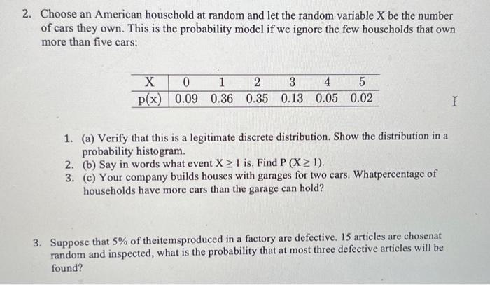 Solved Choose an American household at random and let the | Chegg.com