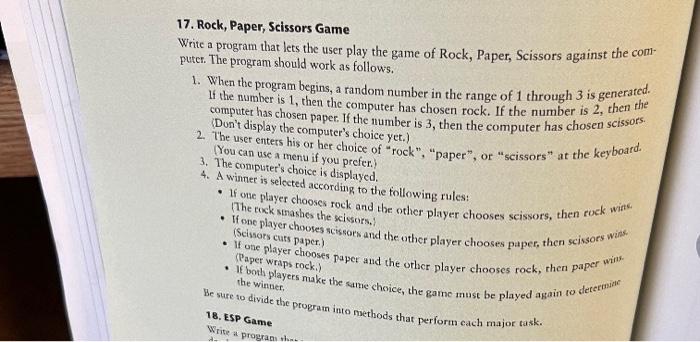 17. Rock, Paper, Scissors Game Write a program that | Chegg.com