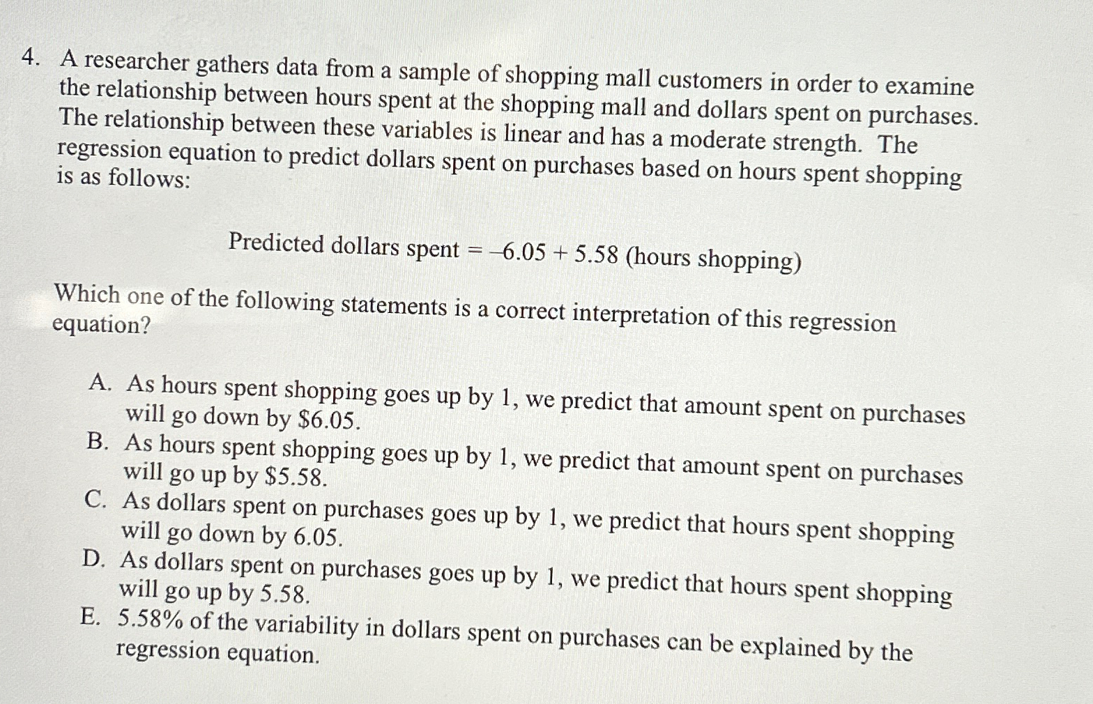 Solved A researcher gathers data from a sample of shopping | Chegg.com