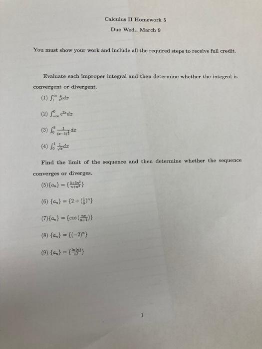 Solved Calculus II Homework 5 Due Wed., March 9 You must | Chegg.com
