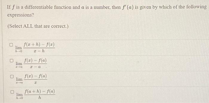 Solved If f is a differentiable function and a is a number, | Chegg.com