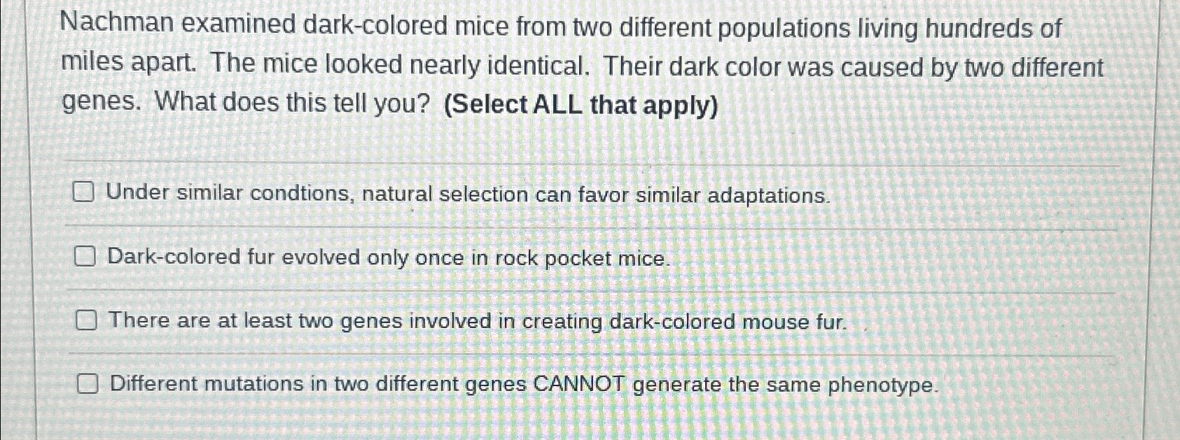 Solved Nachman examined dark-colored mice from two different | Chegg.com
