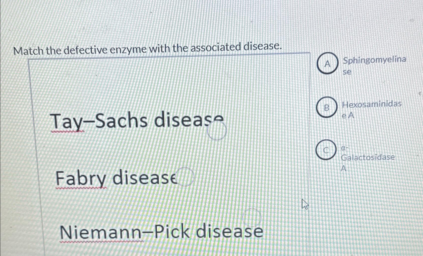 Solved Match the defective enzyme with the associated | Chegg.com