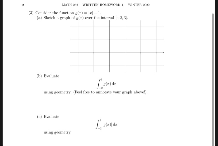 Solved MATH 252 WRITTEN HOMEWORK 1 WINTER 2020 (3) Consider | Chegg.com