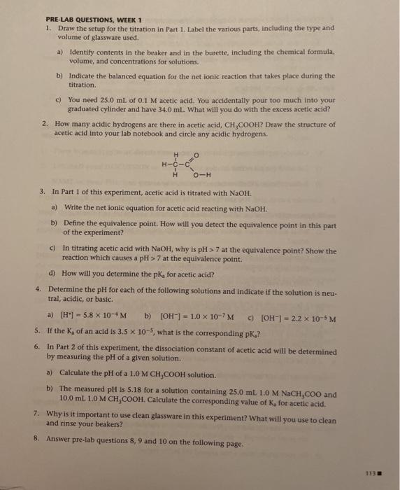 Solved PRE-LAB QUESTIONS, WEEK 1 1. Draw the setup for the | Chegg.com